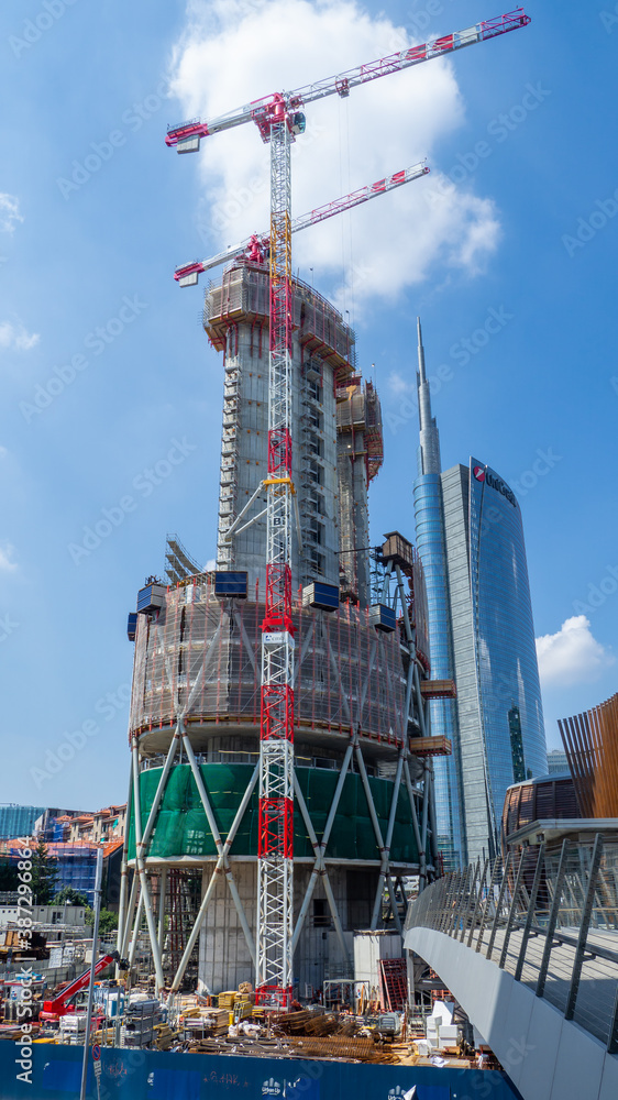 Milano, Italy. New skyscrapers under construction. Construction site ...