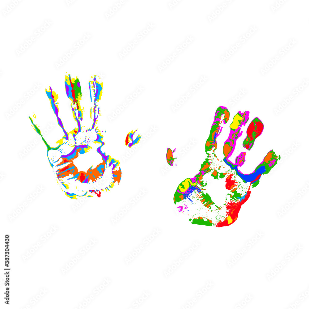colorful handprints on transparent background. paint marks. vector ...