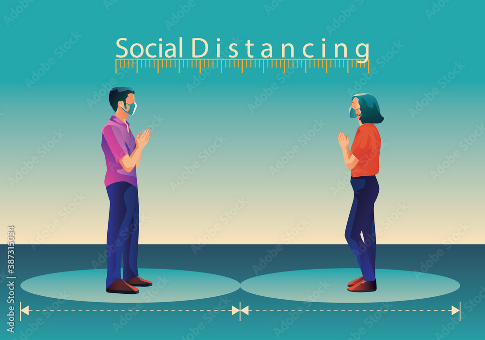 Social distancing, people keep distance and avoid physical contact ...