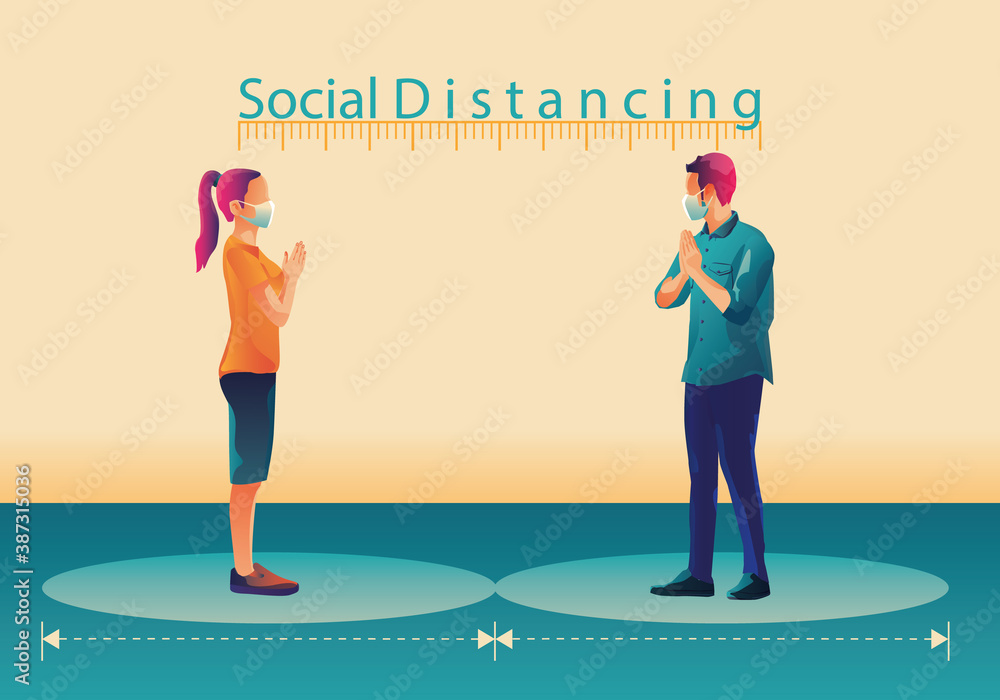 Social distancing, people keep distance and avoid physical contact ...