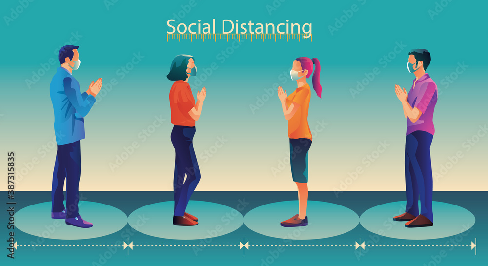 Social distancing, people keep distance and avoid physical contact ...