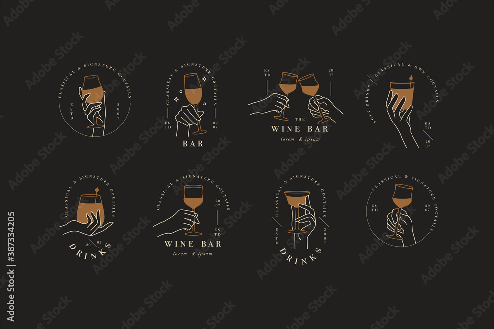 Vector design linear template logos or emblems - hands in in different ...