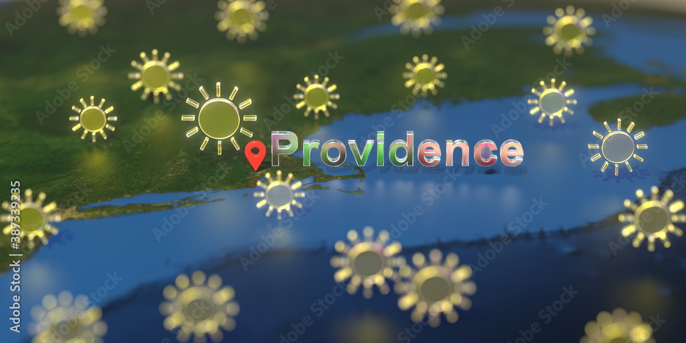 Providence city and sunny weather icon on the map, weather forecast ...