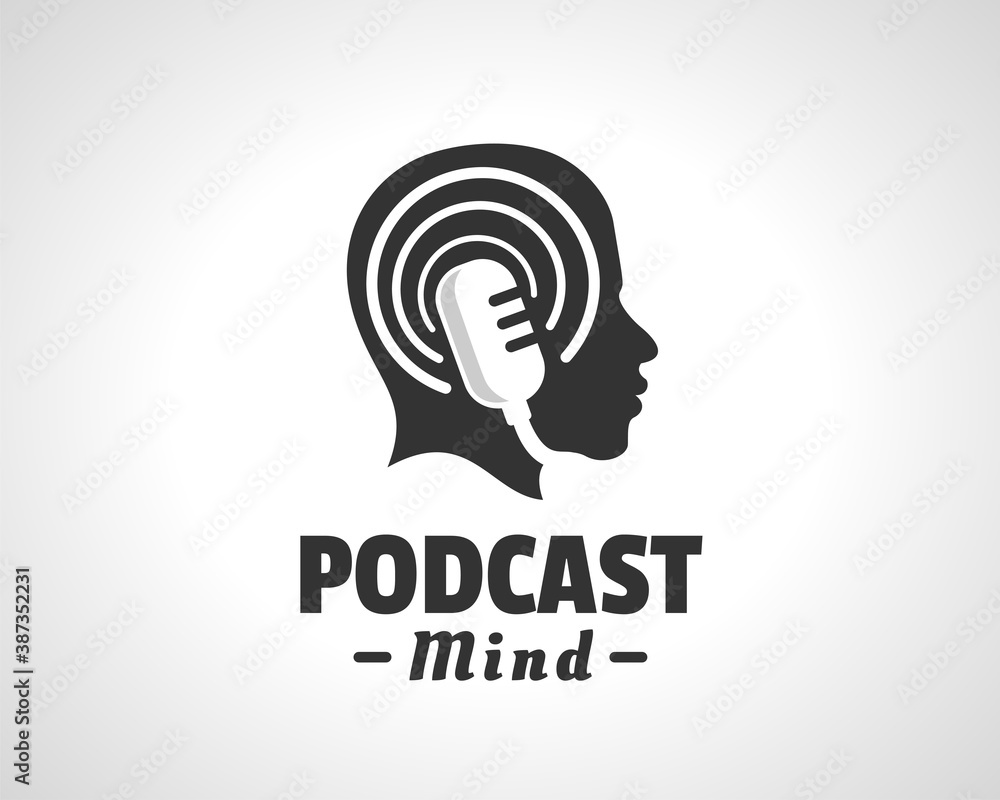 Head human podcast mind microphone logo icon symbol design illustration ...