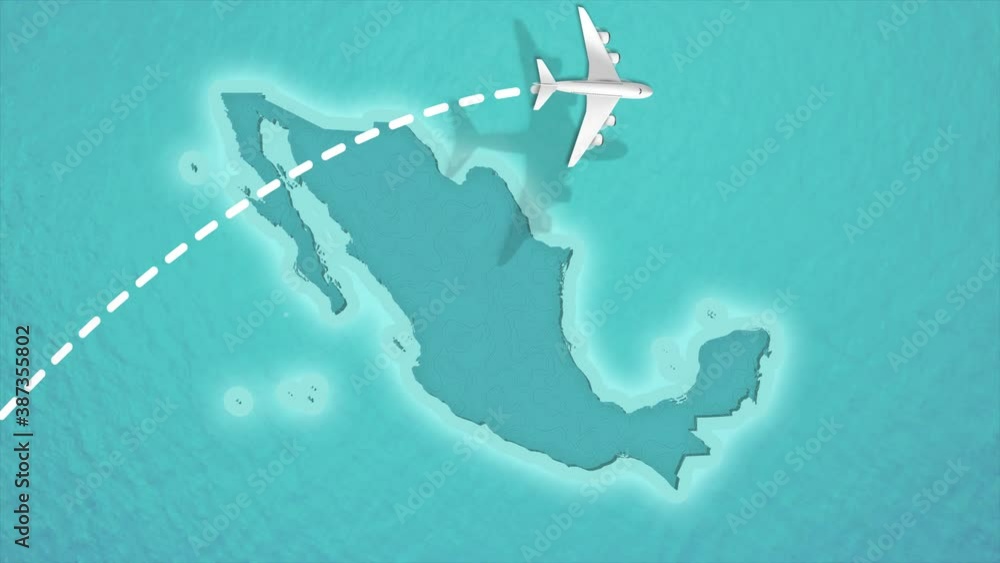 Travel Discover Visit Mexico Airplane Flying over Mexico Map 4K Motion ...