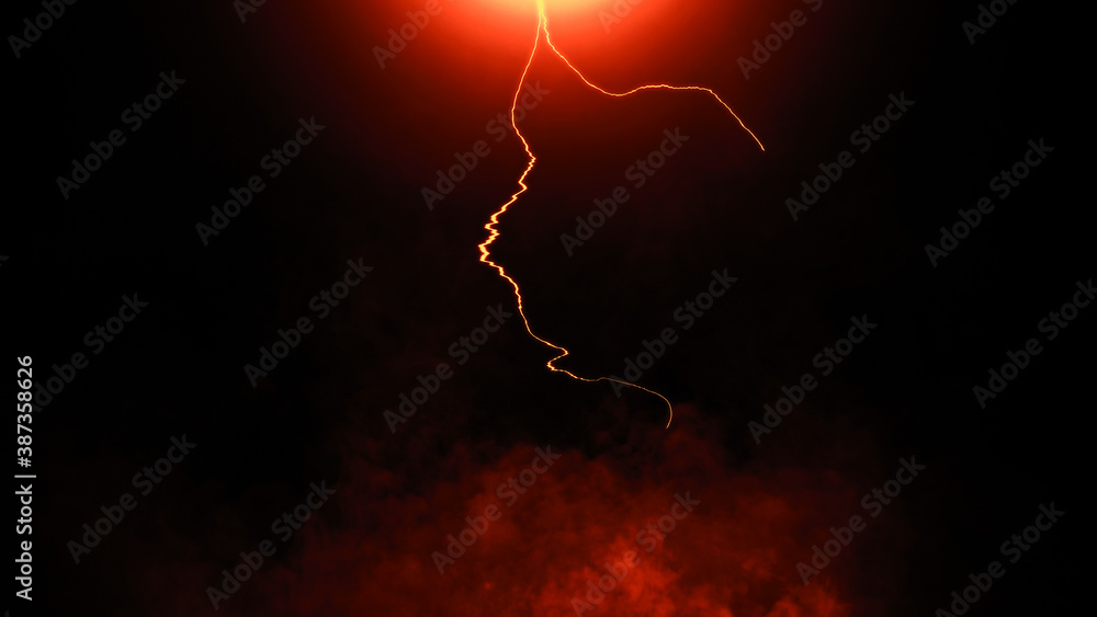 Abstract realistic nature red lightning thunder background . Bright ...