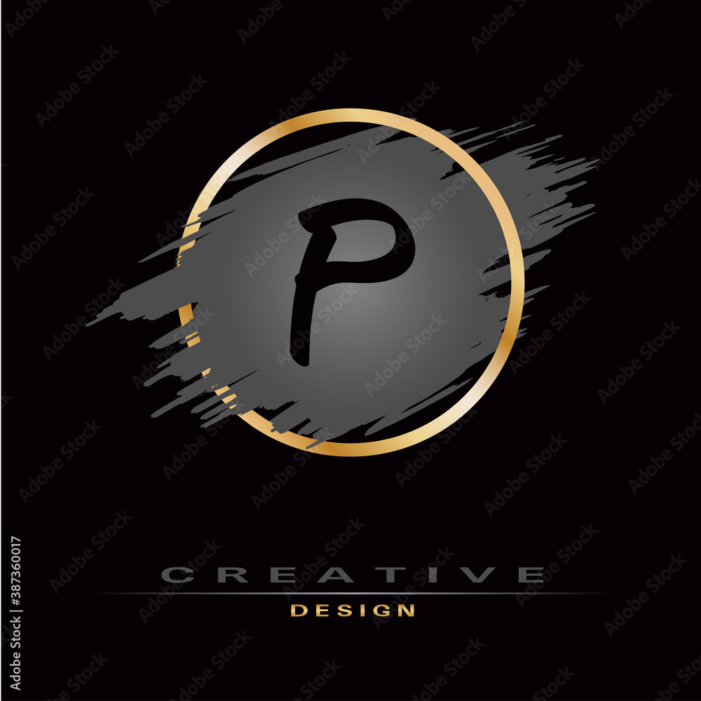 Elegant Letter P Logo with Brush Stroke and Gold Circle. Initial Letter ...