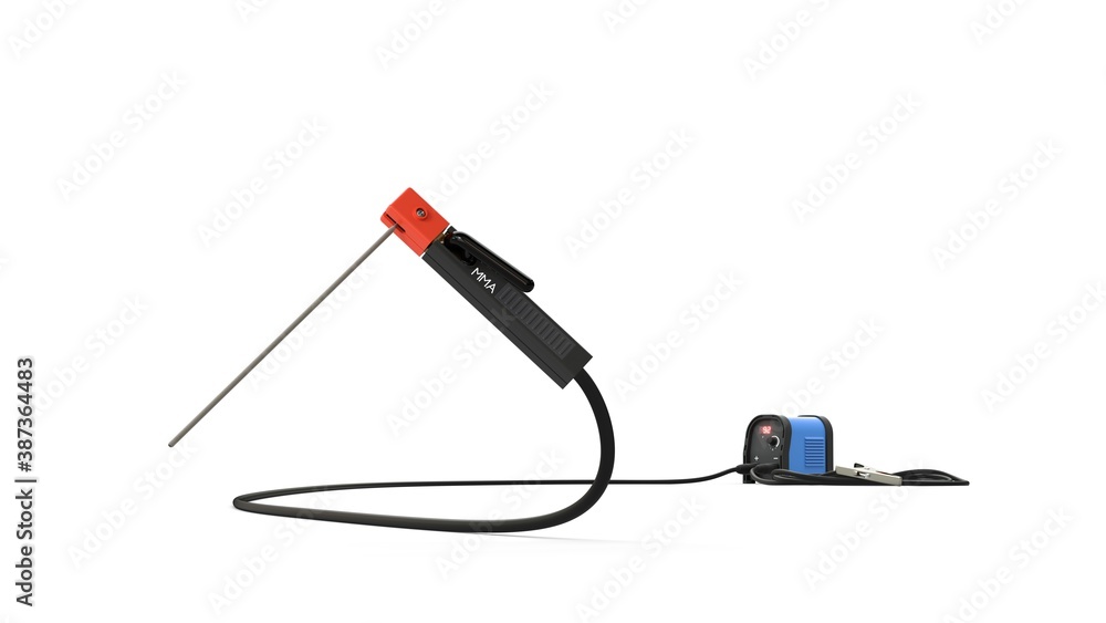 Shielded metal arc welding (SMAW) equipment isolated on white ...