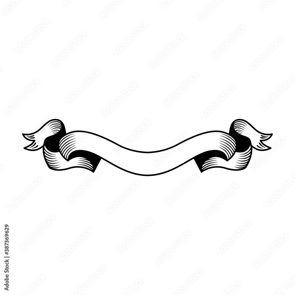 Retro monochrome tattoo ribbon. Vintage art isolated symbol on white ...