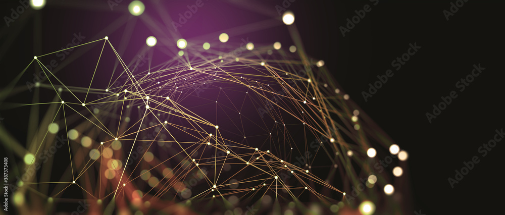 Global network 3D illustration. Visualization of neural connections in ...