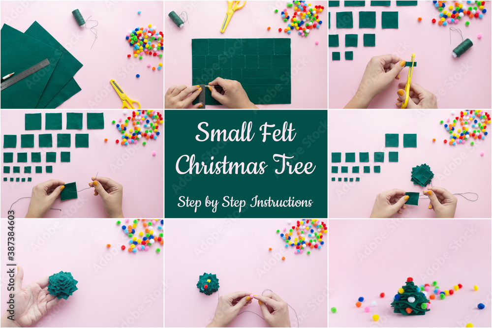 How to make small felt christmas tree at home. Step by step ...