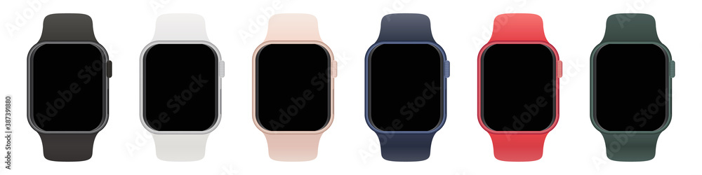 Set of smart watches with different straps with blank screen Stock ...