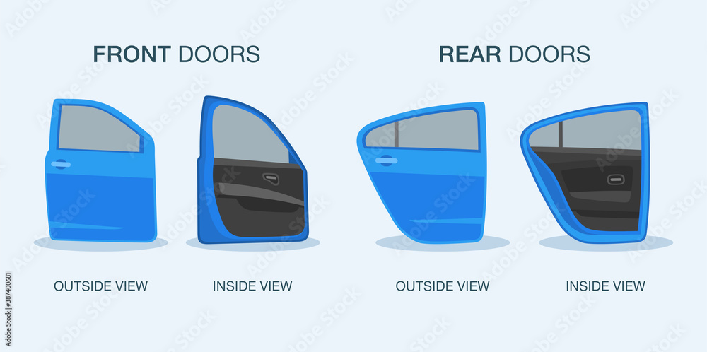 Isolated front and rear car doors icon set. Flat vector illustration ...