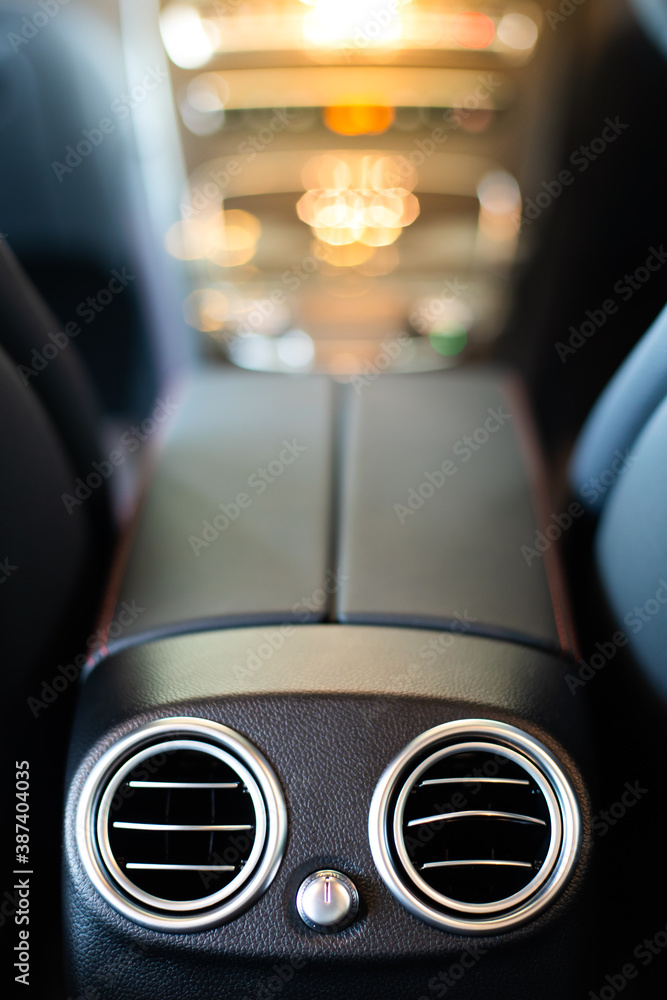 Air conditioning system and dashboard. Close up and interior details of ...
