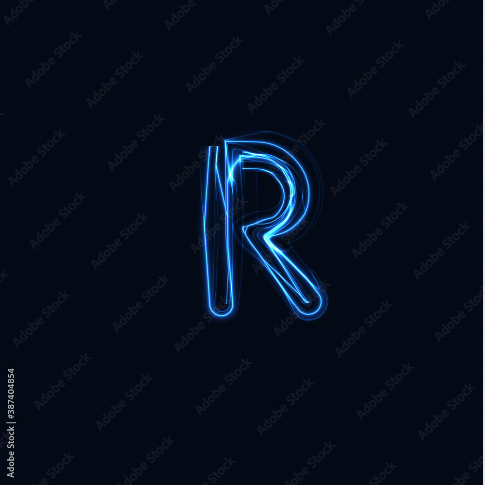 Lightning Realistic letter R, bright gloving logo, electric energy glow ...