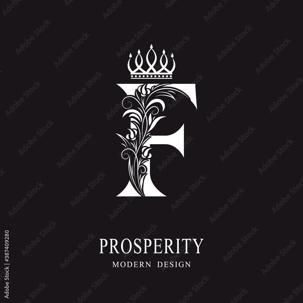 Elegant Capital letter F. Graceful royal style. Calligraphic beautiful ...