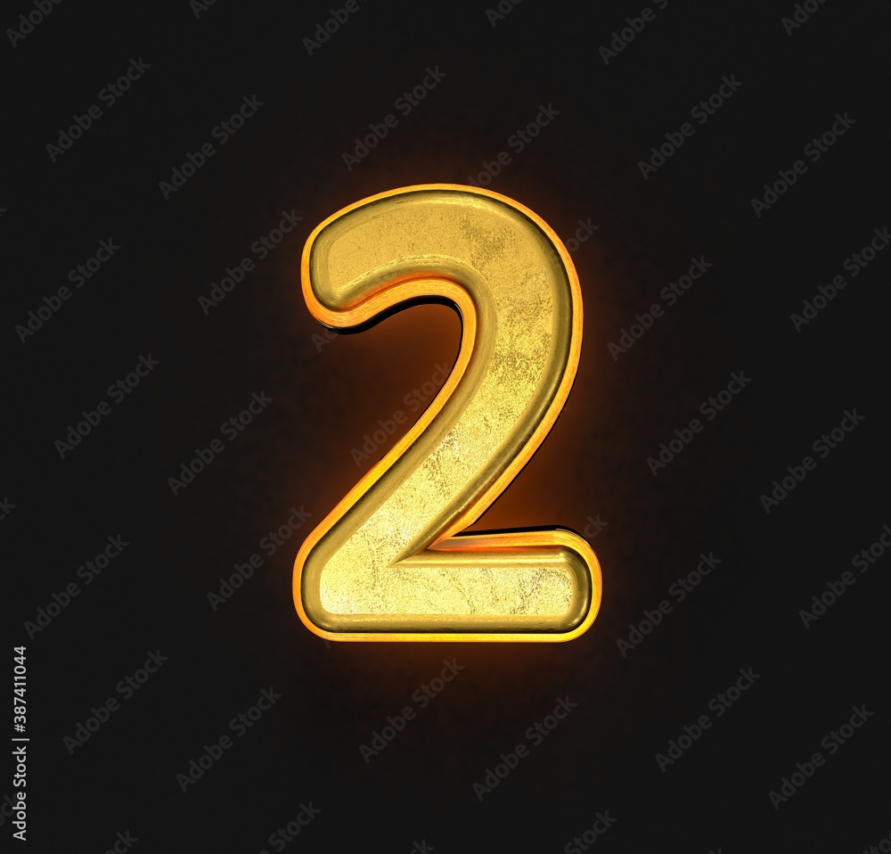 vintage gold brassy alphabet with yellow outline and backlight - number ...