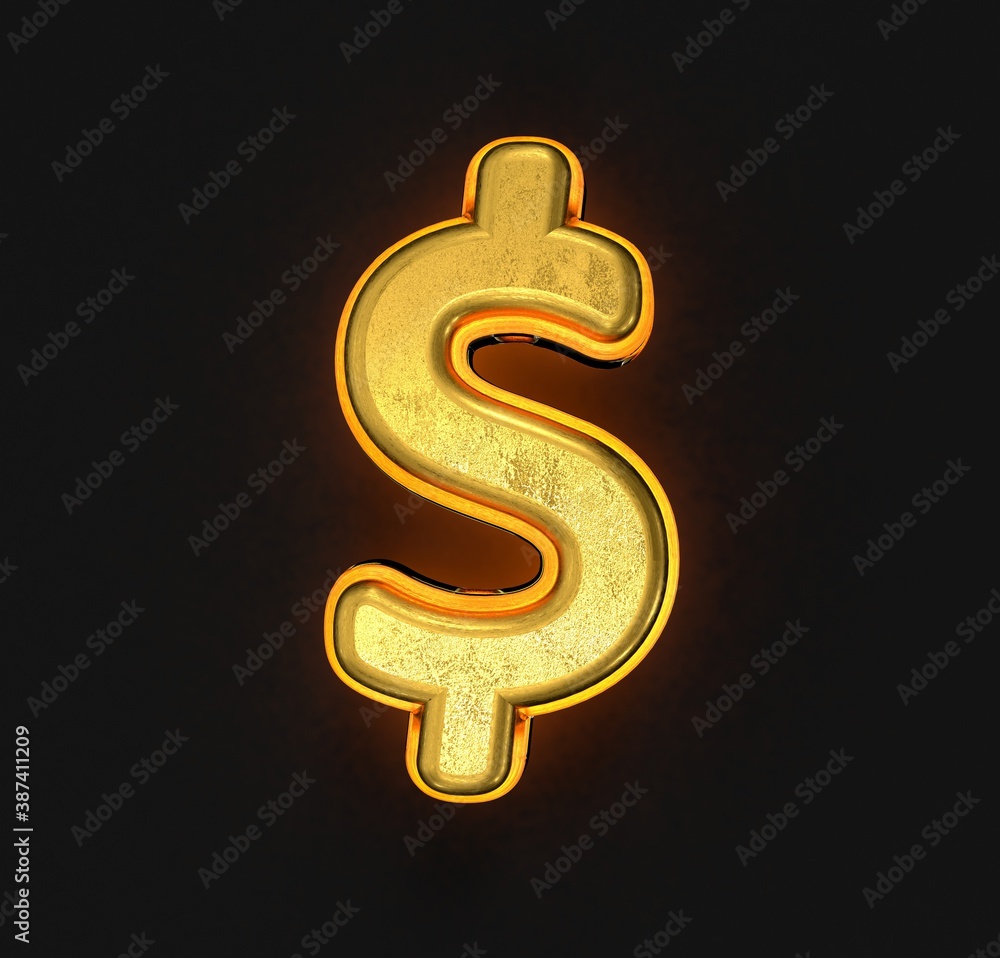 vintage gold metal alphabet with yellow outline and backlight - dollar ...