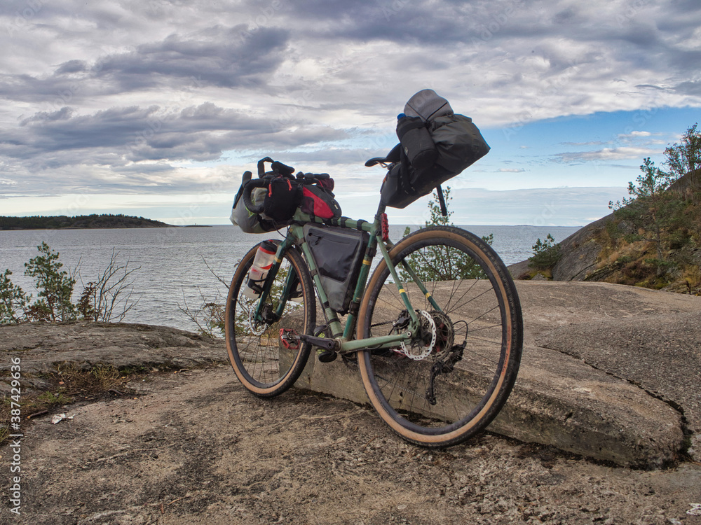 Gravelbike with bikepacking bags in Sweden near Stockholm Stock Photo ...