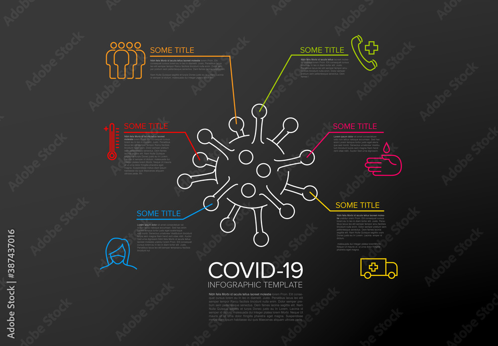 Dark Coronavirus Infographic Layout with Thin Lines Stock Template ...