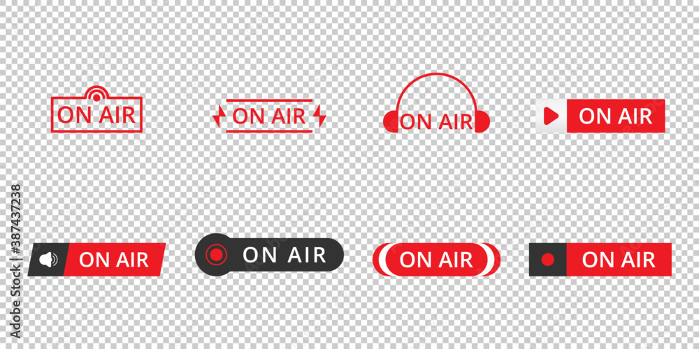 On air icon set. Design for broadcasting, live streaming, news, movies ...