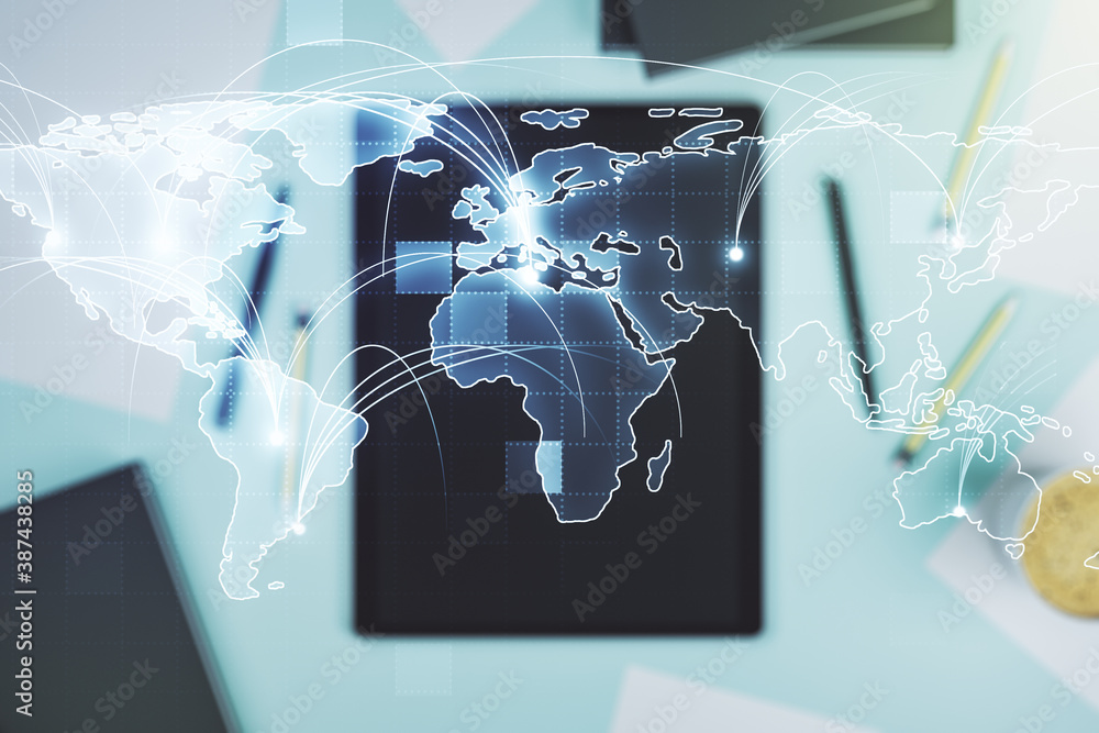 Abstract graphic digital world map with connections and modern digital ...