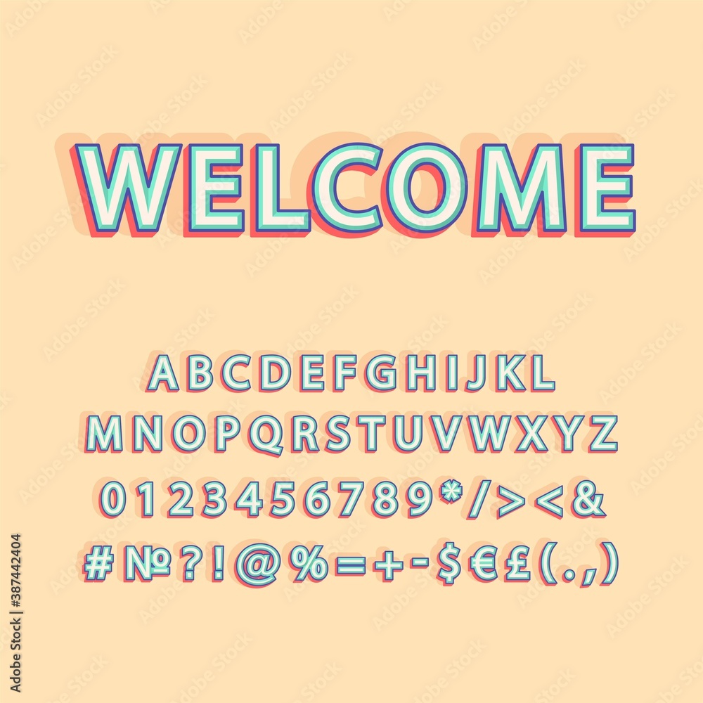 Welcome header vintage 3d vector alphabet set. Retro bold font ...