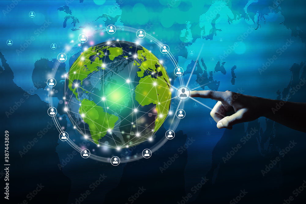 New global business connection concept. Businessman leading the global ...