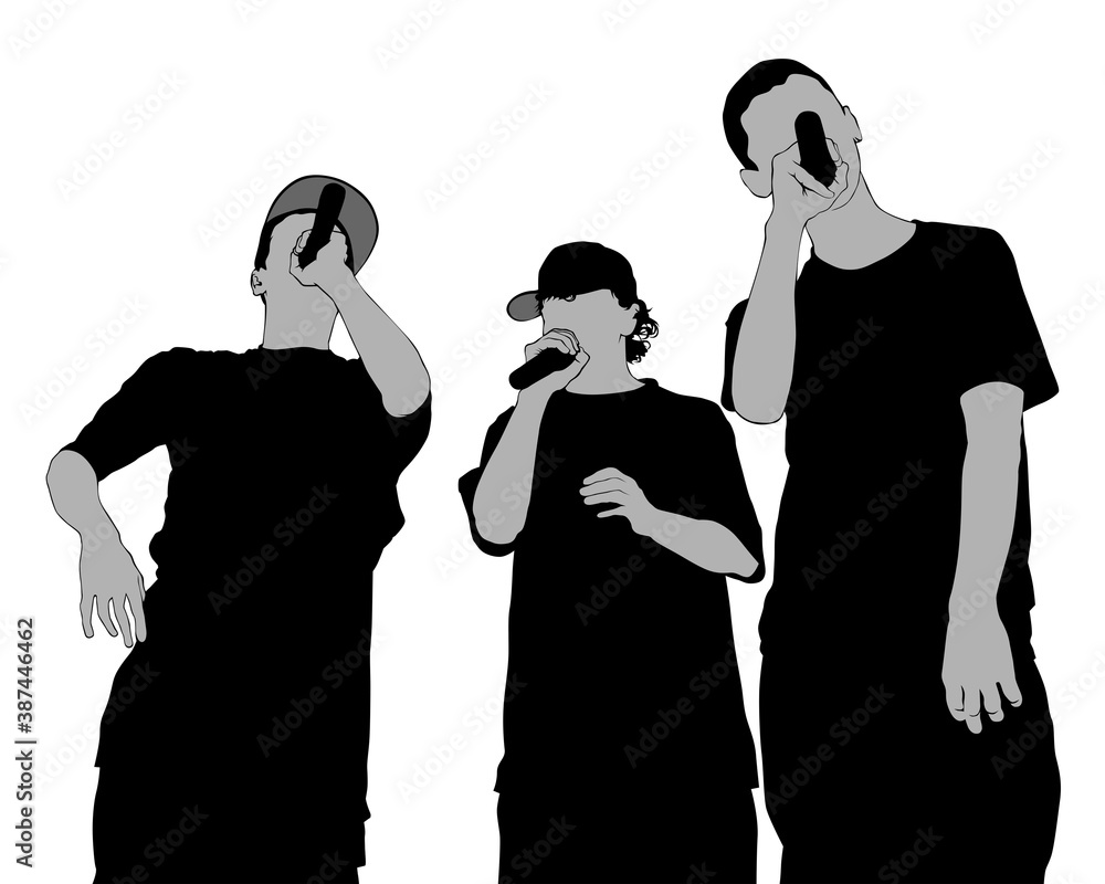 Young man with a microphone reads a rap. Stylized image on theme of hip ...
