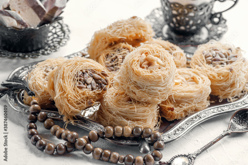 Arabic, Lebanese and Turkish sweets kataifi and kanafeh, a Traditional ...