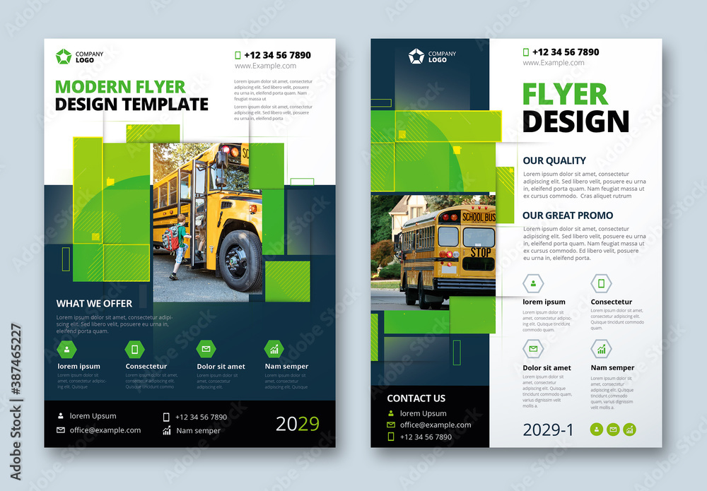 Flyer Layout with Green Layered Rectangle Shapes Stock Template | Adobe ...