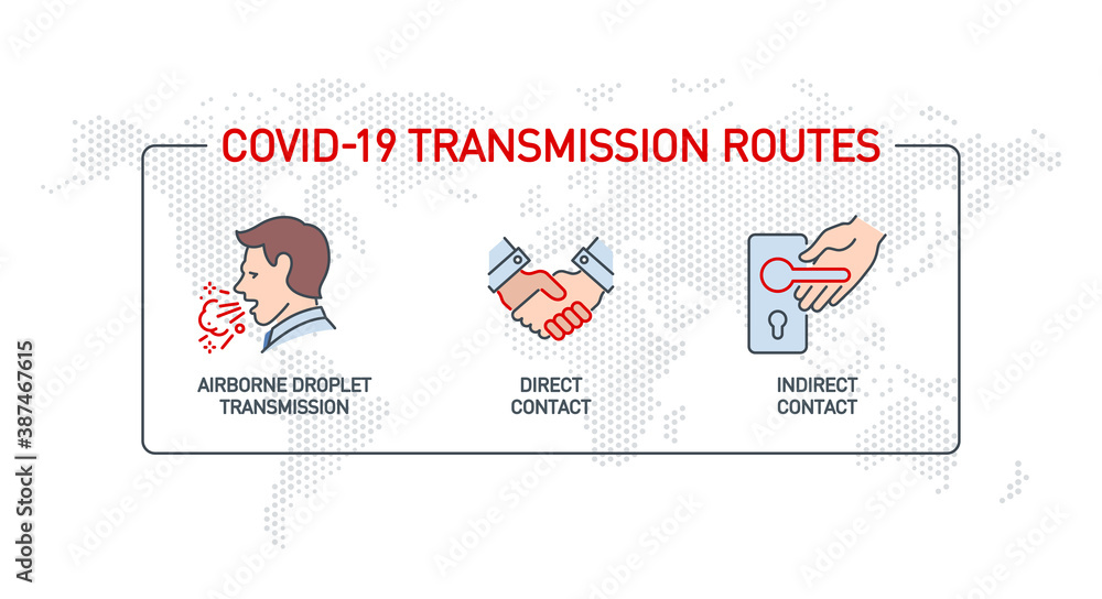 Routes of transmission Coronavirus Covid 19 single icon isolated on ...