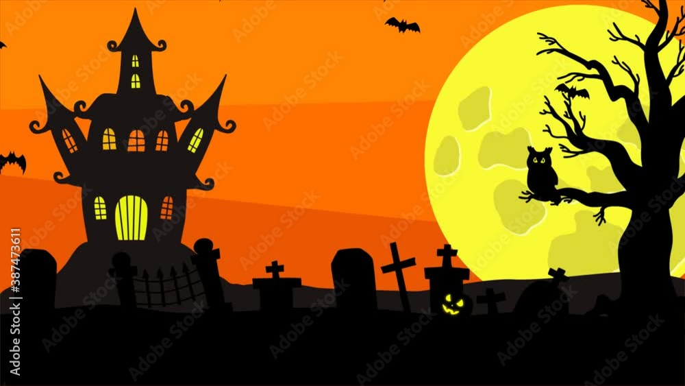 Halloween cartoon animation with spooky, haunted castle, scary rolling ...