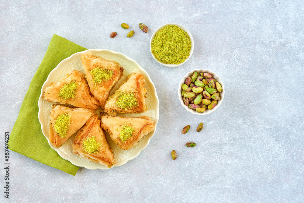Sweets arabic dessert baklava, , kunafa, kadayif with pistachio and ...