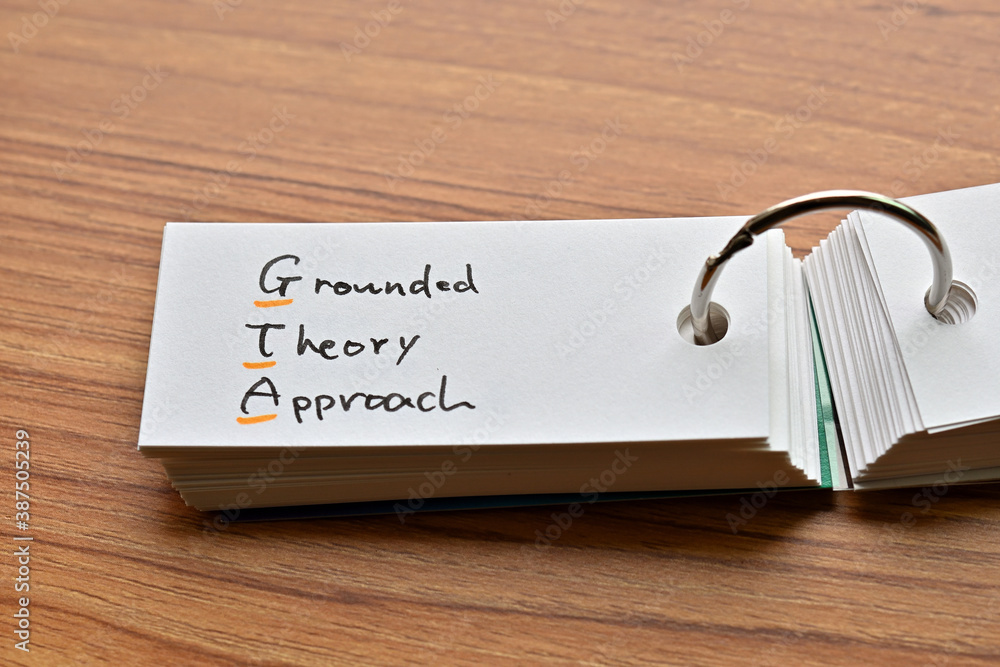 The words "Grounded Theory Approach" written in a word book. Close-up ...