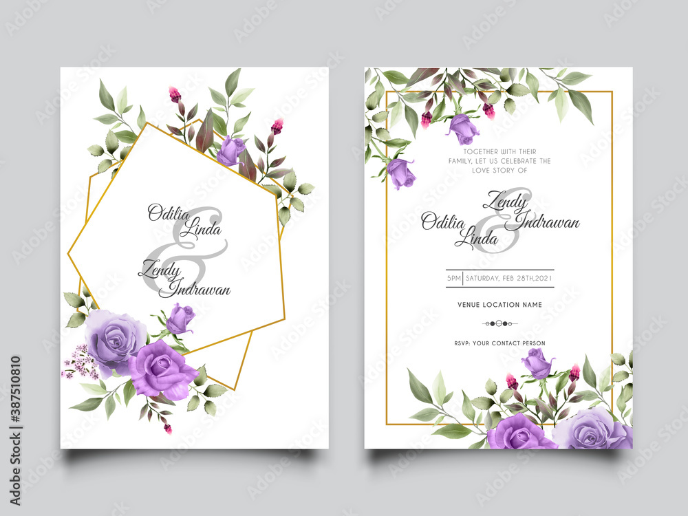 beautiful purple roses design wedding invitation card template Stock ...