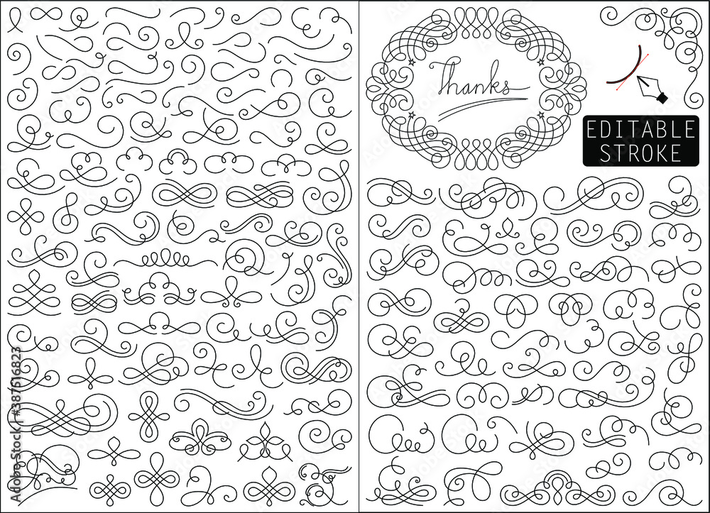Line drawing decorative elements vector set, editable stroke Stock ...