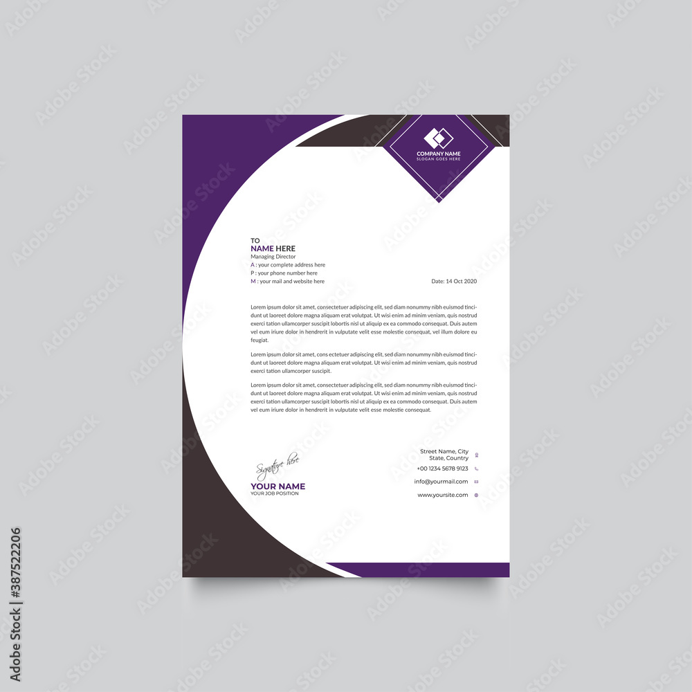 Modern Elegant Violet Color Professional Letterhead Design Template ...