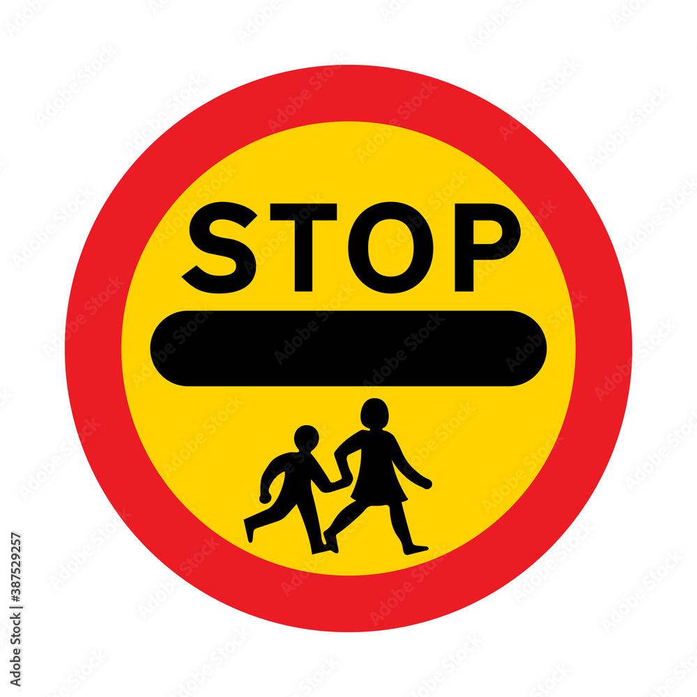 Stop children crossing ahead road sign. Vector illustration of red ...
