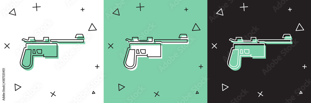 Set Mauser gun icon isolated on white and green, black background ...