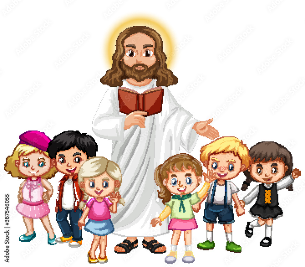 Jesus preaching to a children group cartoon character Stock Vector ...