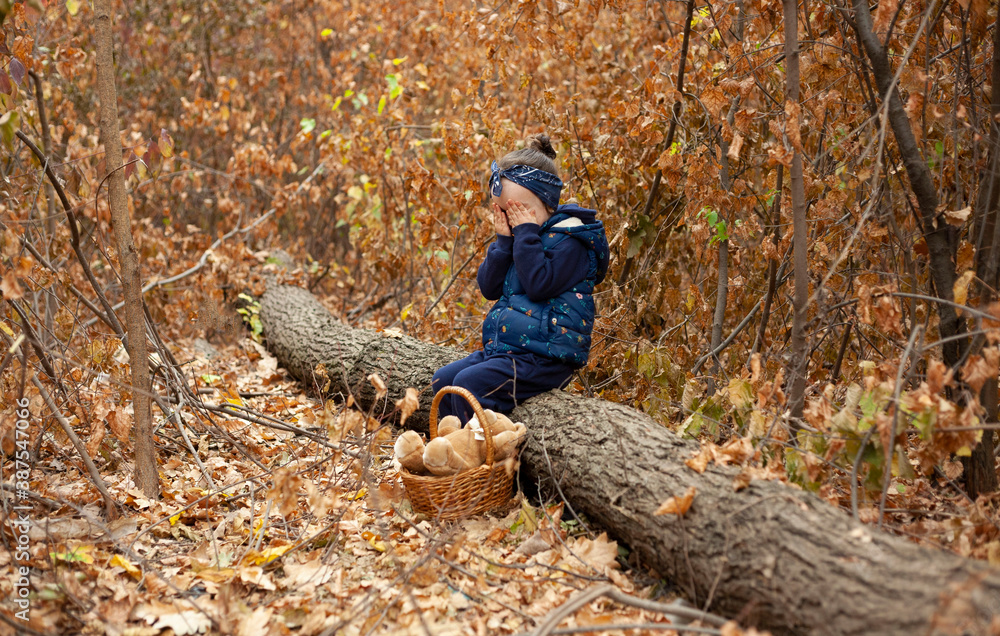Little girl crying lost in the forest. Stock Photo | Adobe Stock