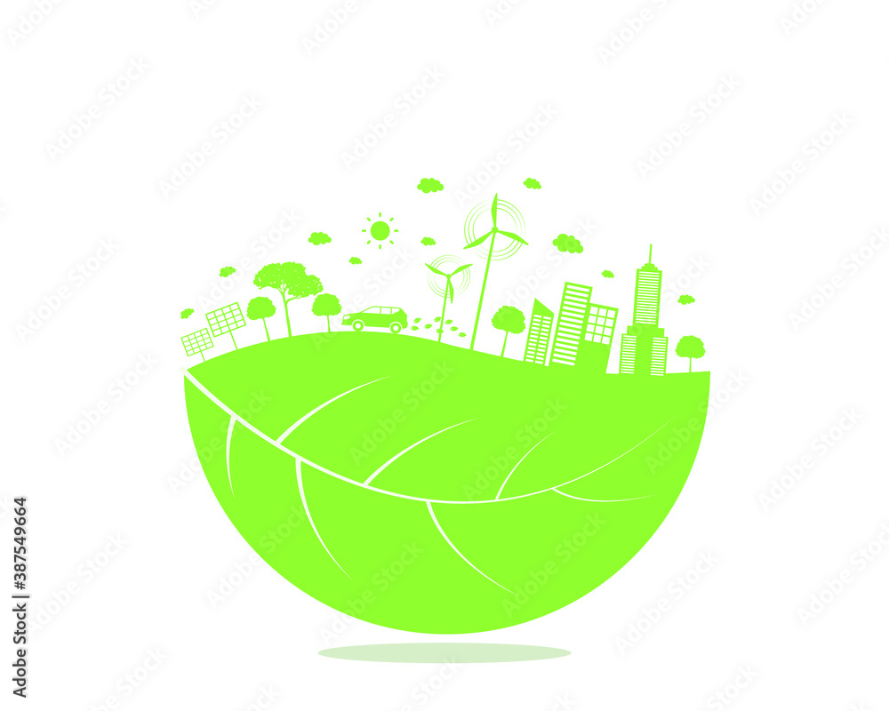 Global warming green earth world environmental day concept wind energy ...