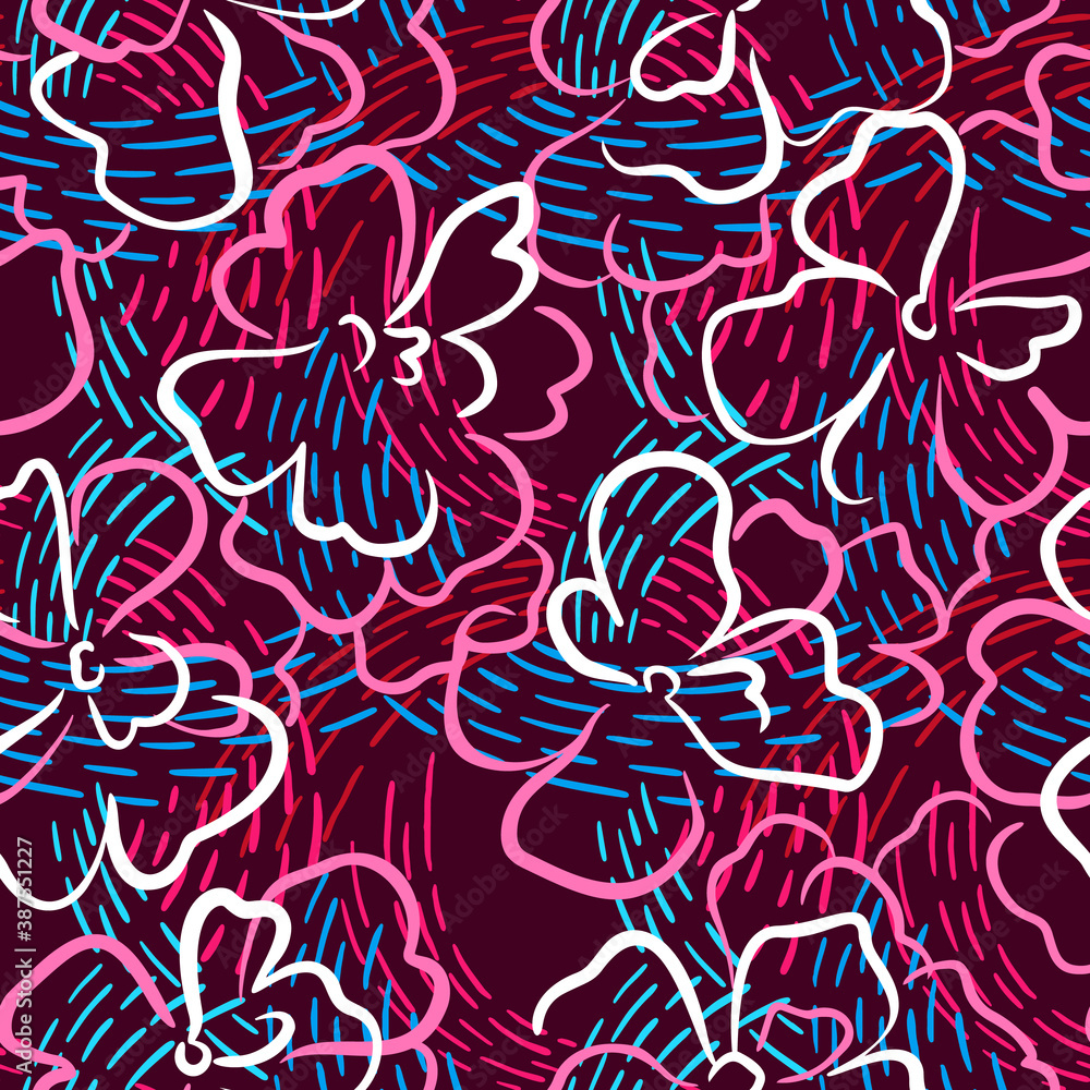 Floral seamless pattern. Summer nature botanical background. Large daisy flowers mixed with ...