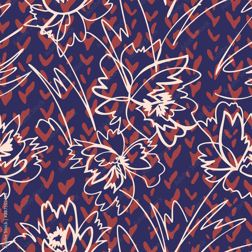 Simple geometric floral background. Seamless pattern with hand drawn ...
