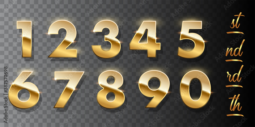 Golden numbers isolated on transparent background. Vector design ...