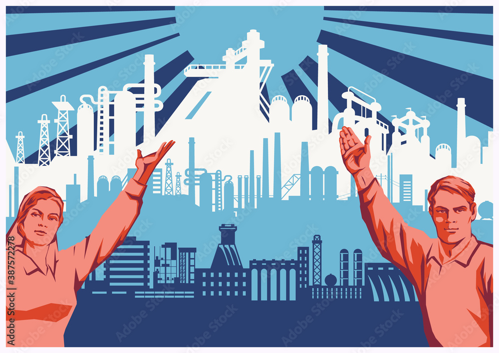 Old Soviet Work and Industrial Propaganda Posters Style Illustration ...