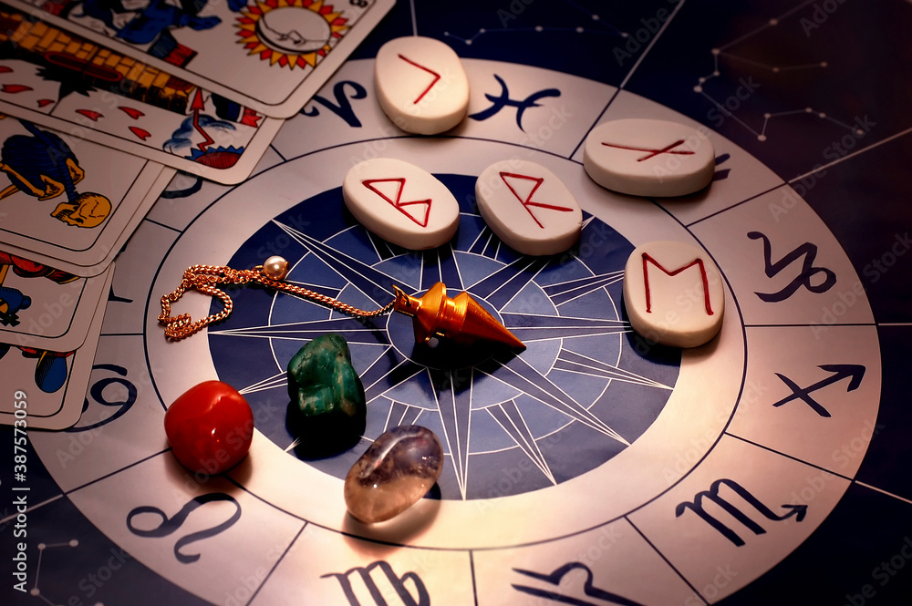 esoteric tools magic pendulum, runes, gemstones, healing stones, tarot ...