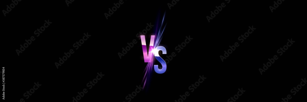 Versus VS sparkling sign on black background. Laser glowing pink and ...