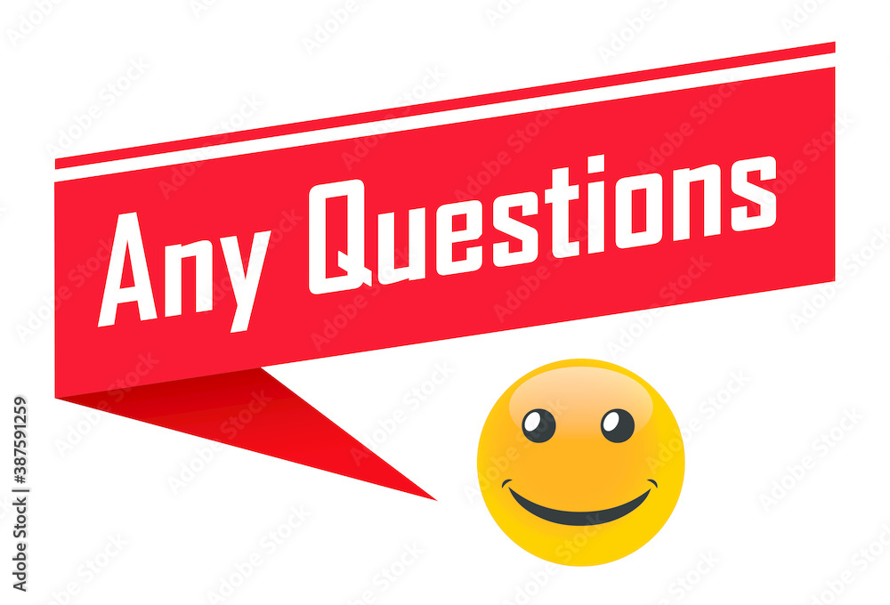 Any Questions in red dialog label and smile Stock Illustration | Adobe ...